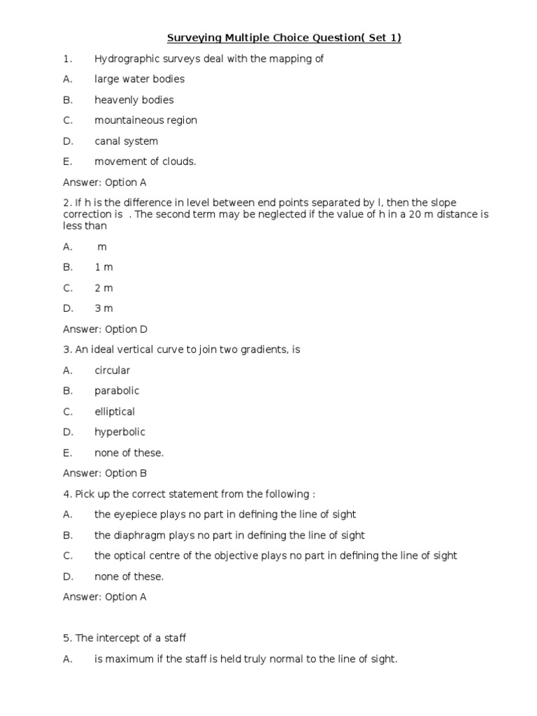 Survey Multiple Choice Question | PDF | Surveying | Lens (Optics)