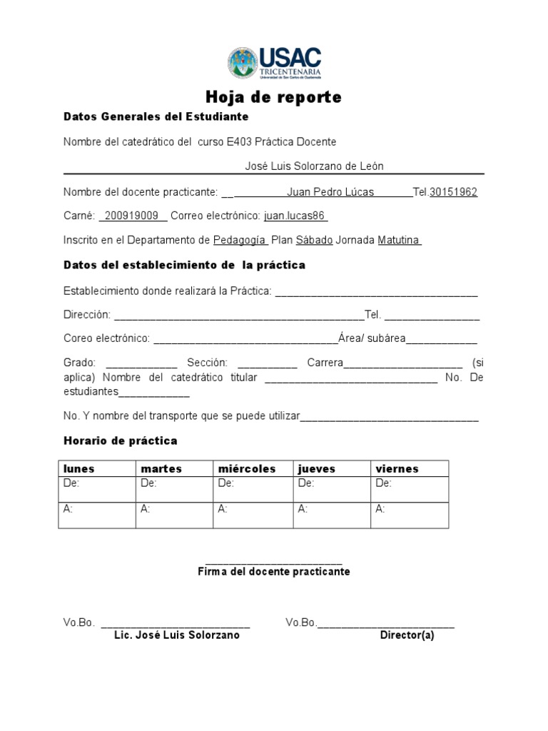 Hoja de Reporte | PDF