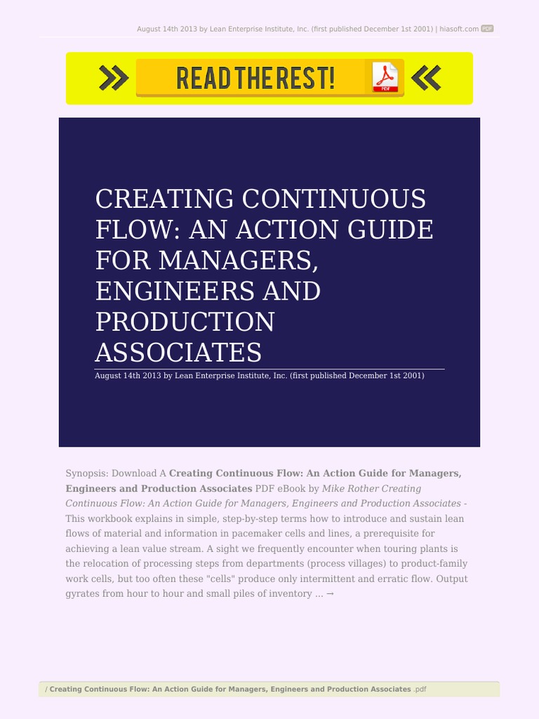 Creating Continuous Flow An Action Guide For Managers Engineers and ...