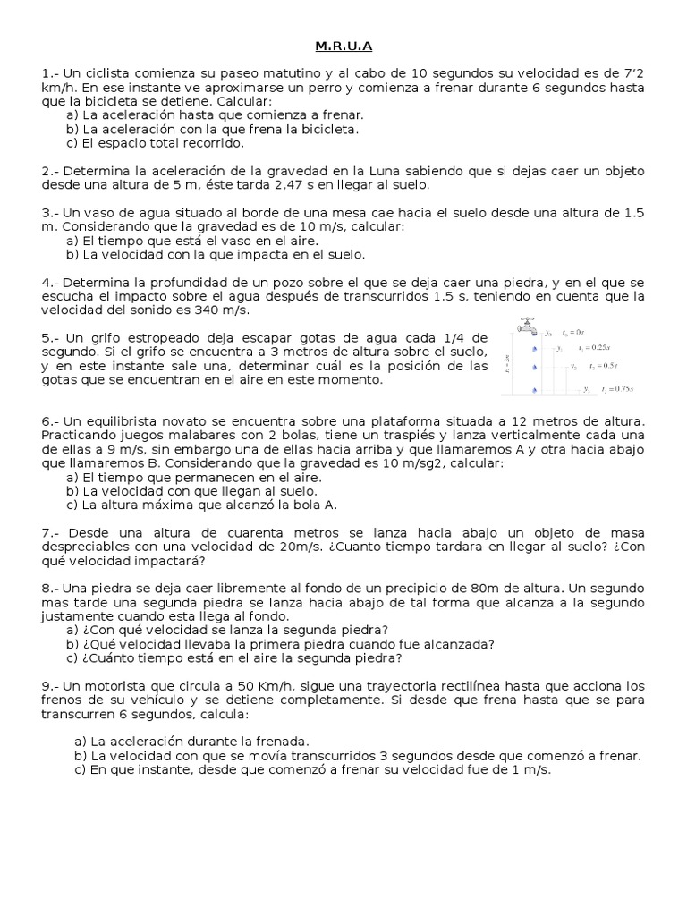 00-Ejercicios MRU, MRUA, MCU y MCUA | PDF | Velocidad | Aceleración