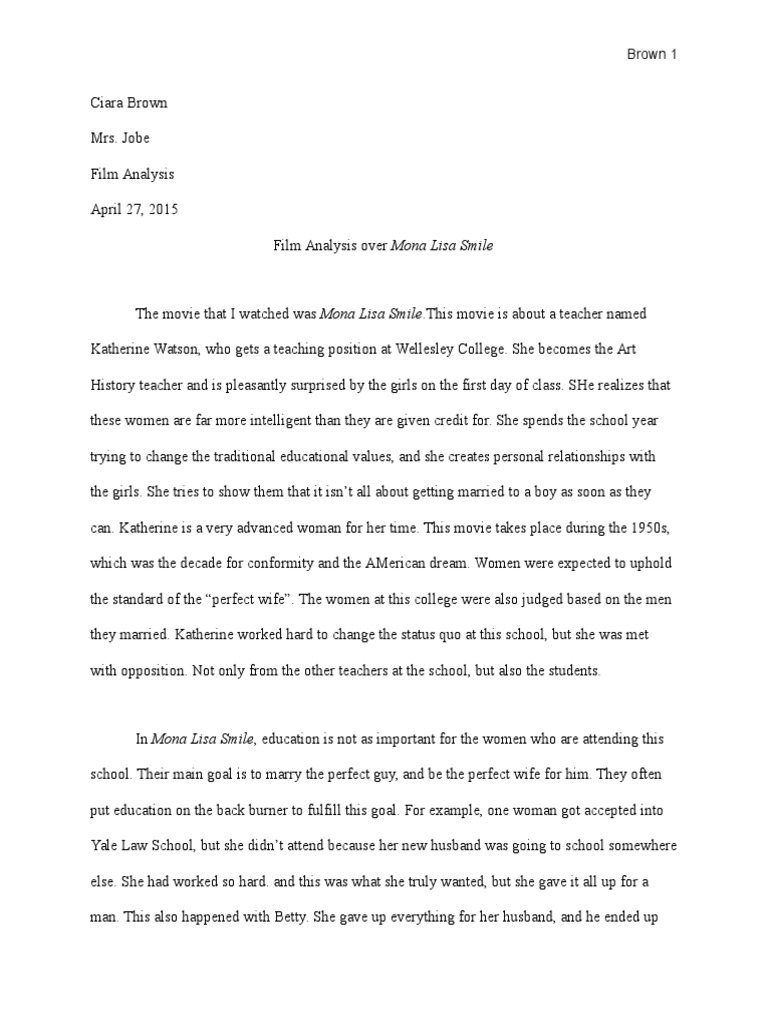 Analysis of "Mona Lisa Smile" Film | PDF | Teaching And Learning | Teachers