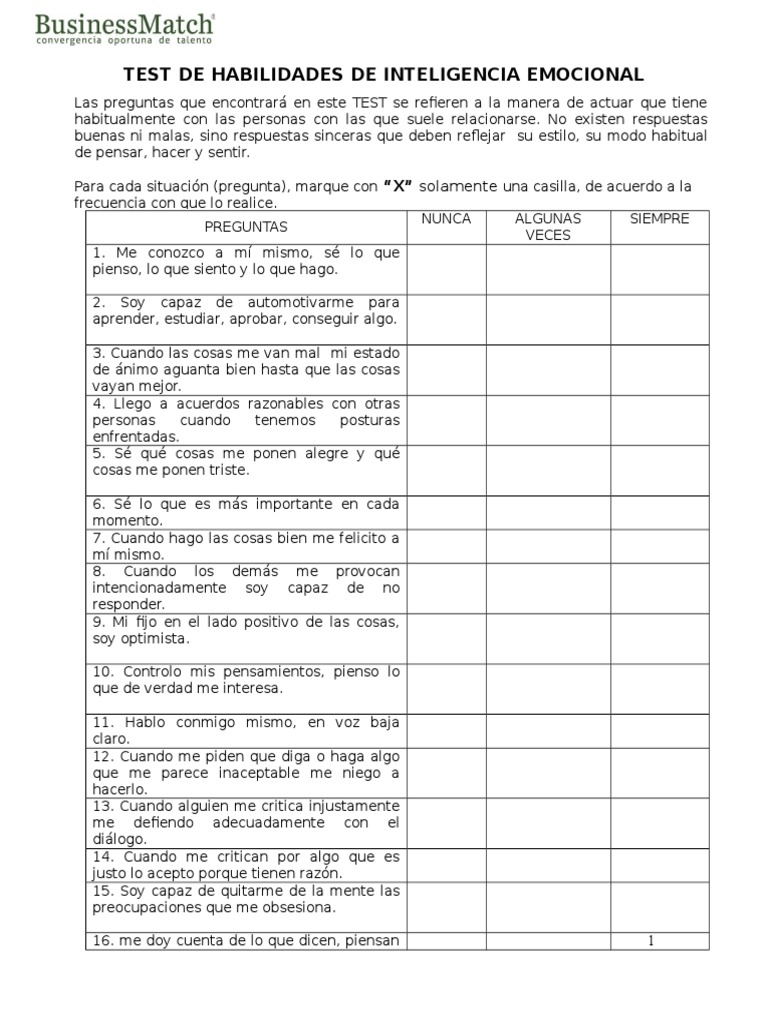 Test de Habilidades de Inteligencia Emocional | Inteligencia emocional ...