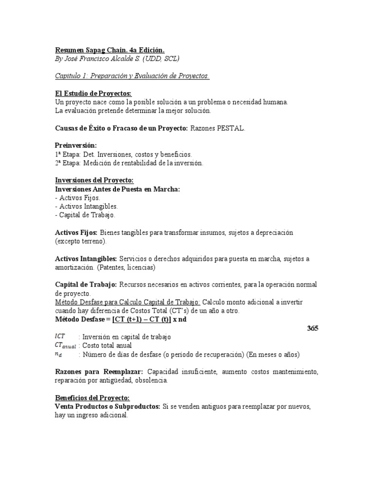 Evaluación de Proyectos en Sapag Chain | PDF | Deuda | Mercado (economía)