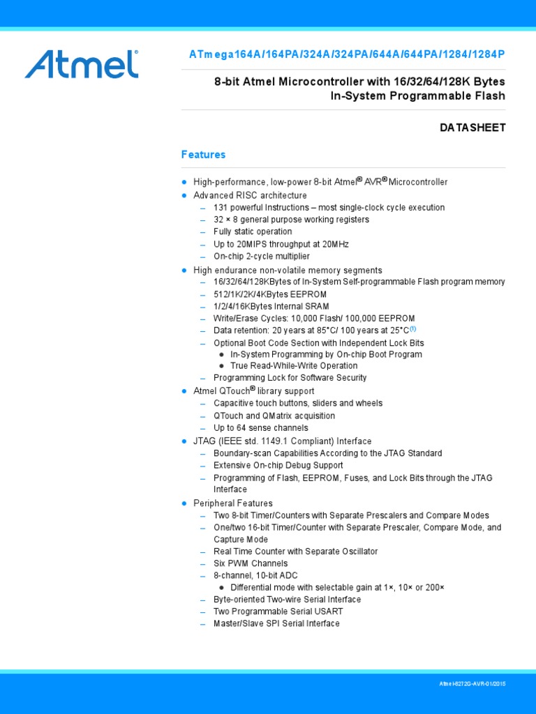 Atmel 8272 8 Bit AVR Microcontroller ATmega164A PA 324A PA 644A PA 1284 ...