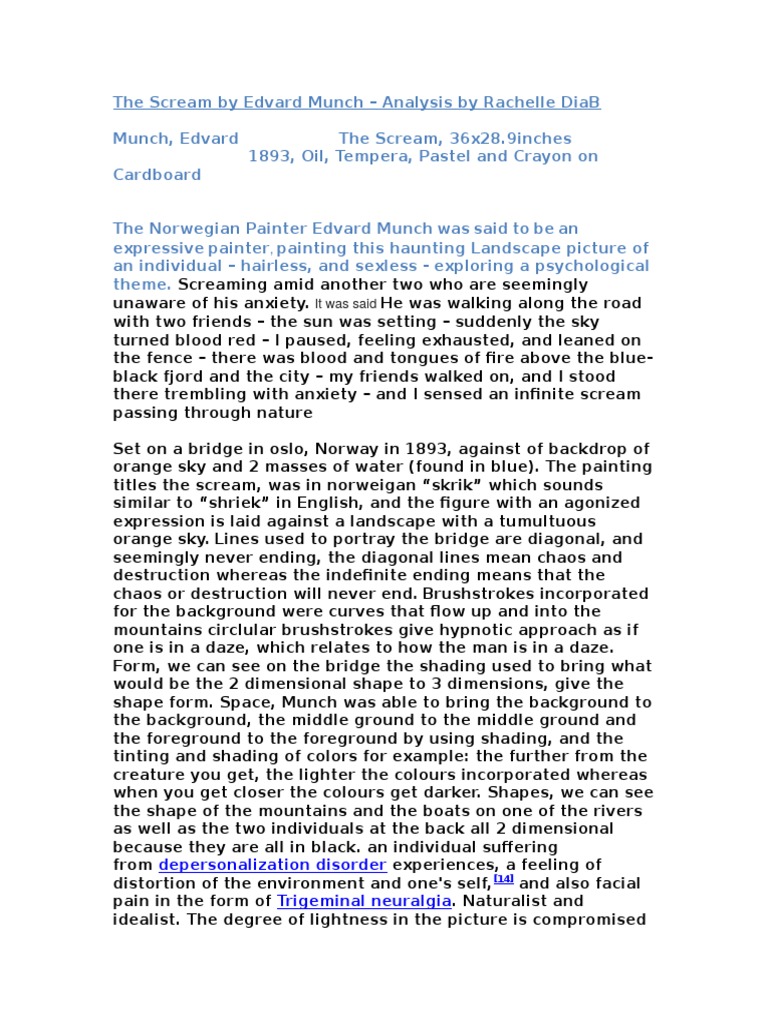 The Scream by Edvard Munch - Analysis by Rachelle DiaB | PDF ...
