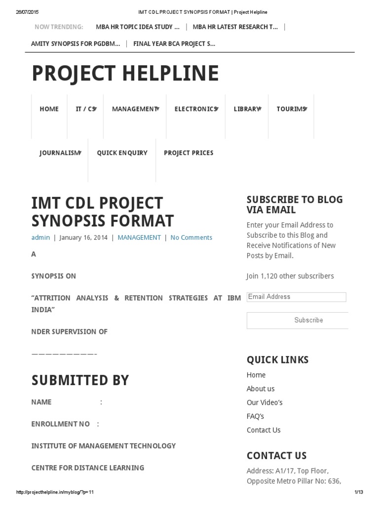 Imt CDL Project Synopsis Format | PDF | Likert Scale | Science