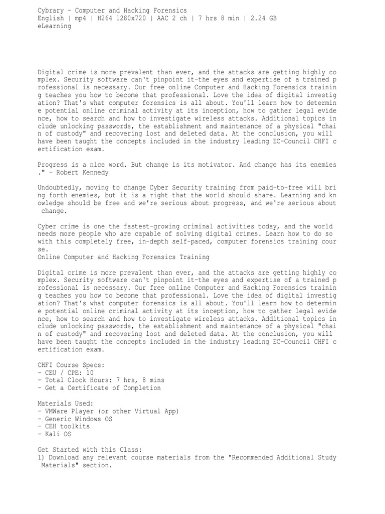 Cybrary - Computer and Hacking Forensics | PDF | Computer Forensics | Computer Security