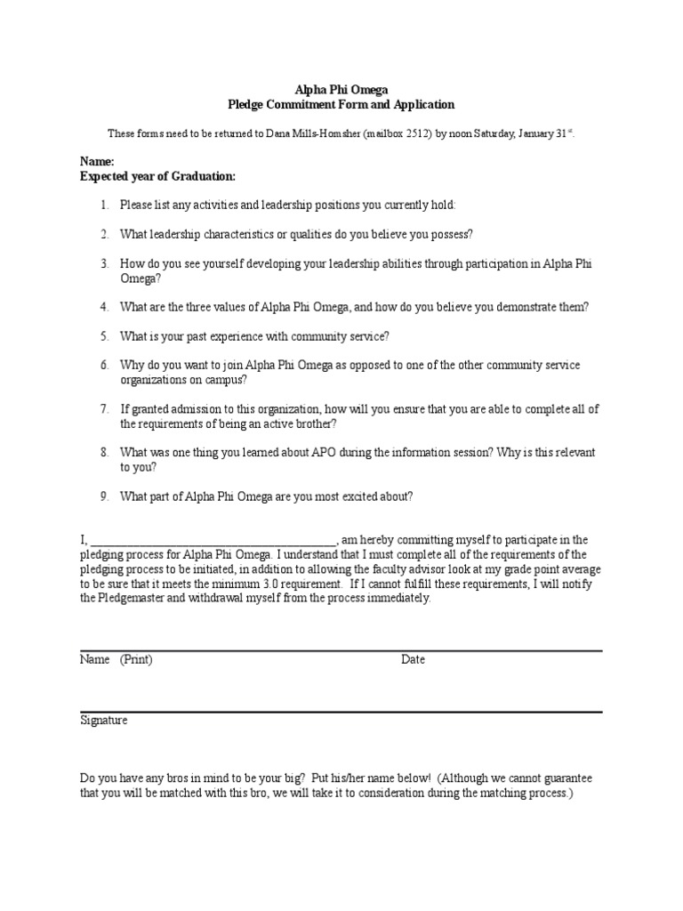 Alpha Phi Omega Pledge Application Form | PDF