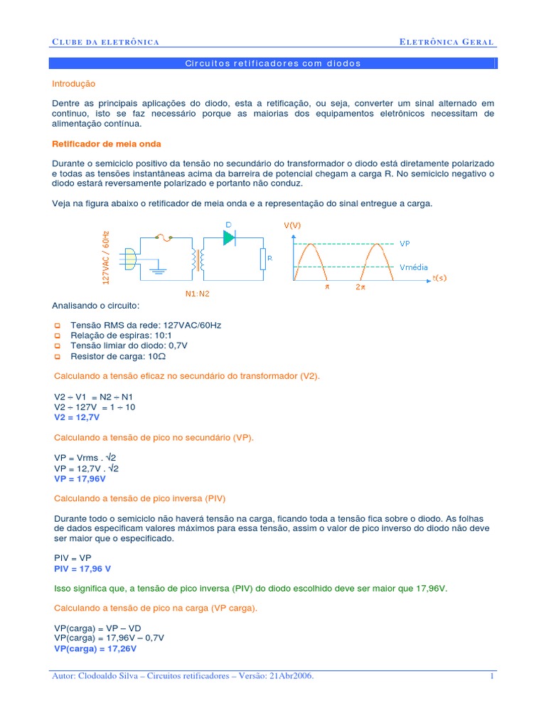 Circuitos Retificadores | PDF | Diodo | Transformador