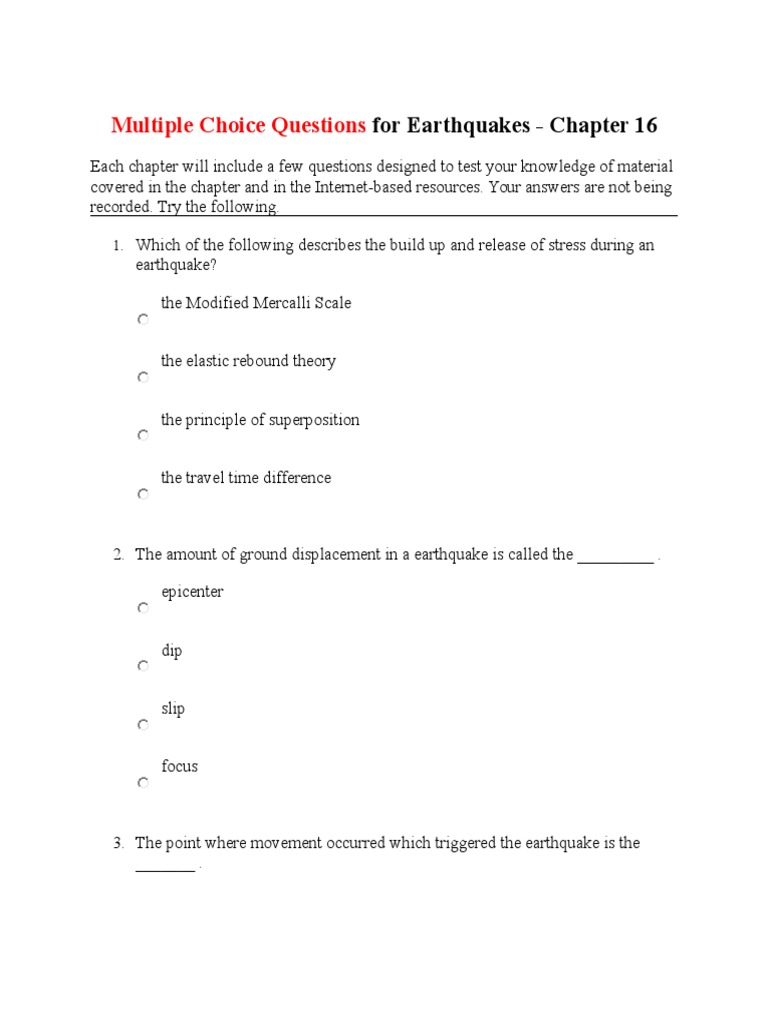 Multiple Choice Questions on Earthquake Fundamentals: Analyzing Key ...