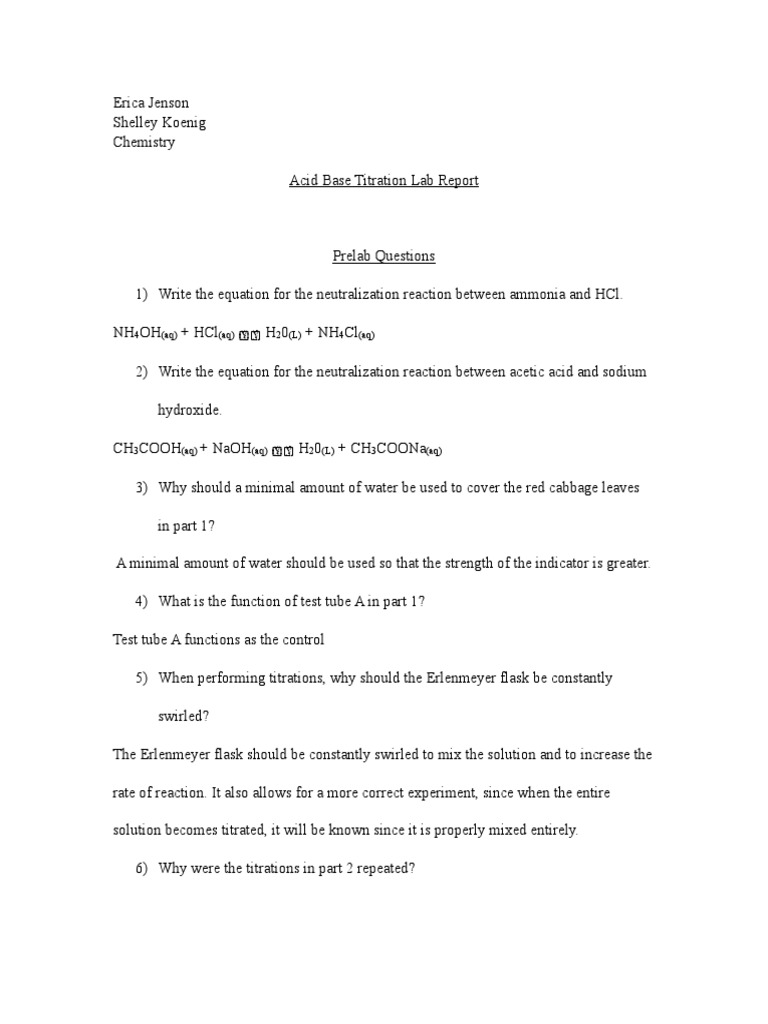Acid-Base Titration Lab | PDF | Acid | Titration
