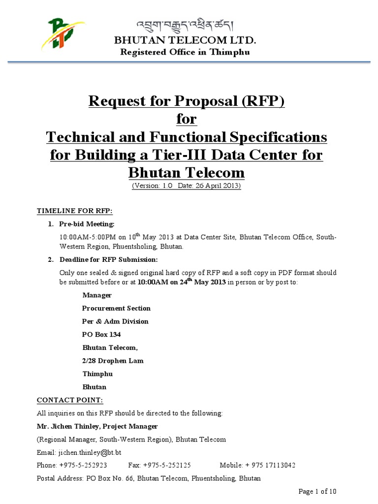 Bhutan Telecom-Request For Proposal For Technical and Functional ...