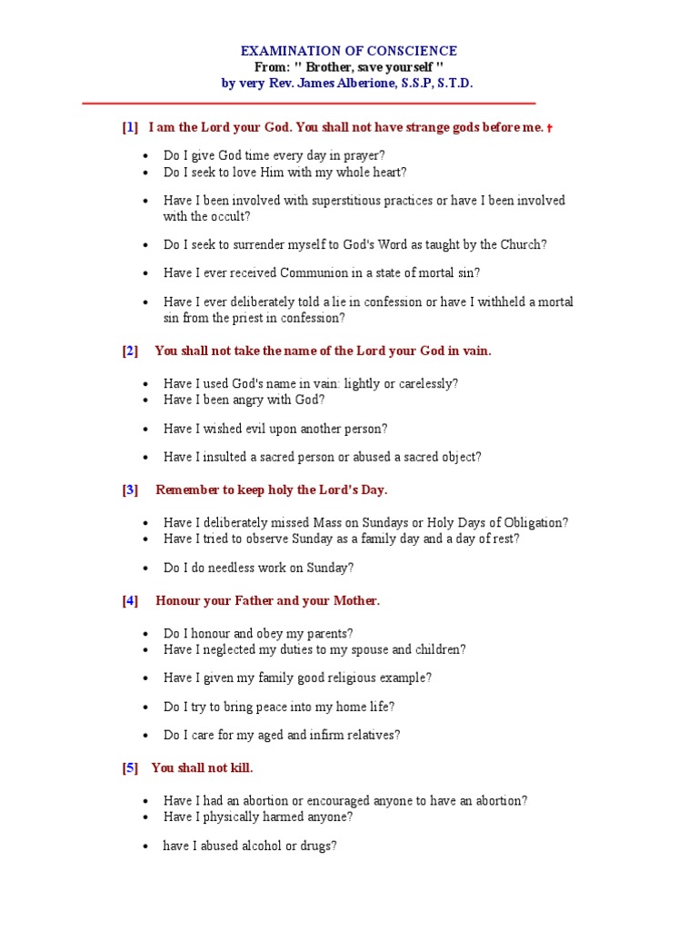 Examination of Conscience Guide | PDF | Confession (Religion) | Sin