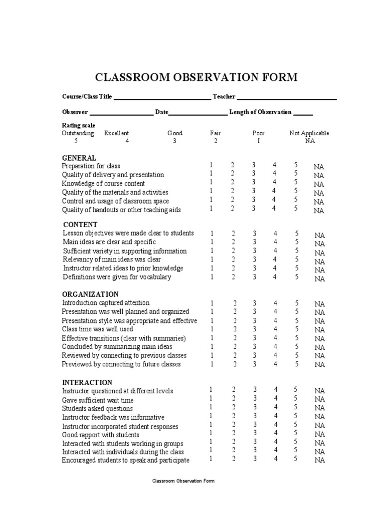 Classroom Observation Form | PDF | Classroom | Nonverbal Communication