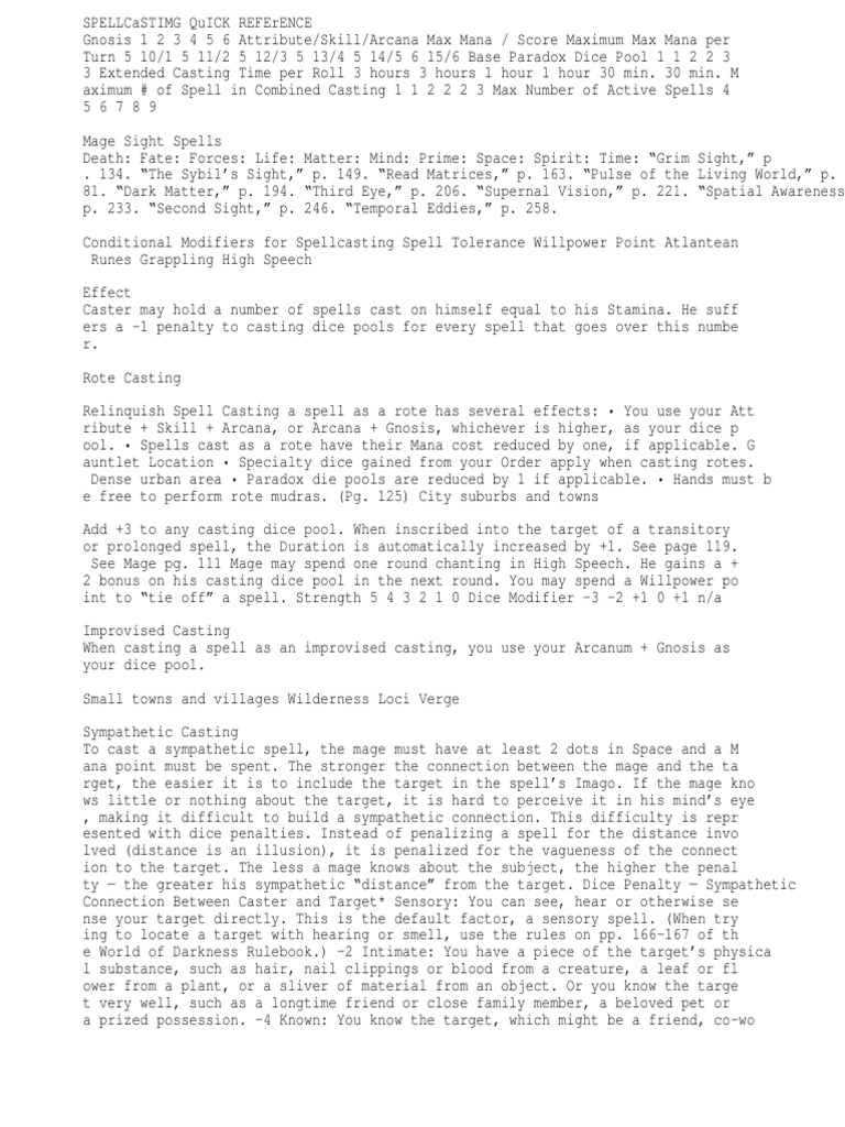 Mage Cheat Sheet | PDF | Magic (Paranormal) | Volume