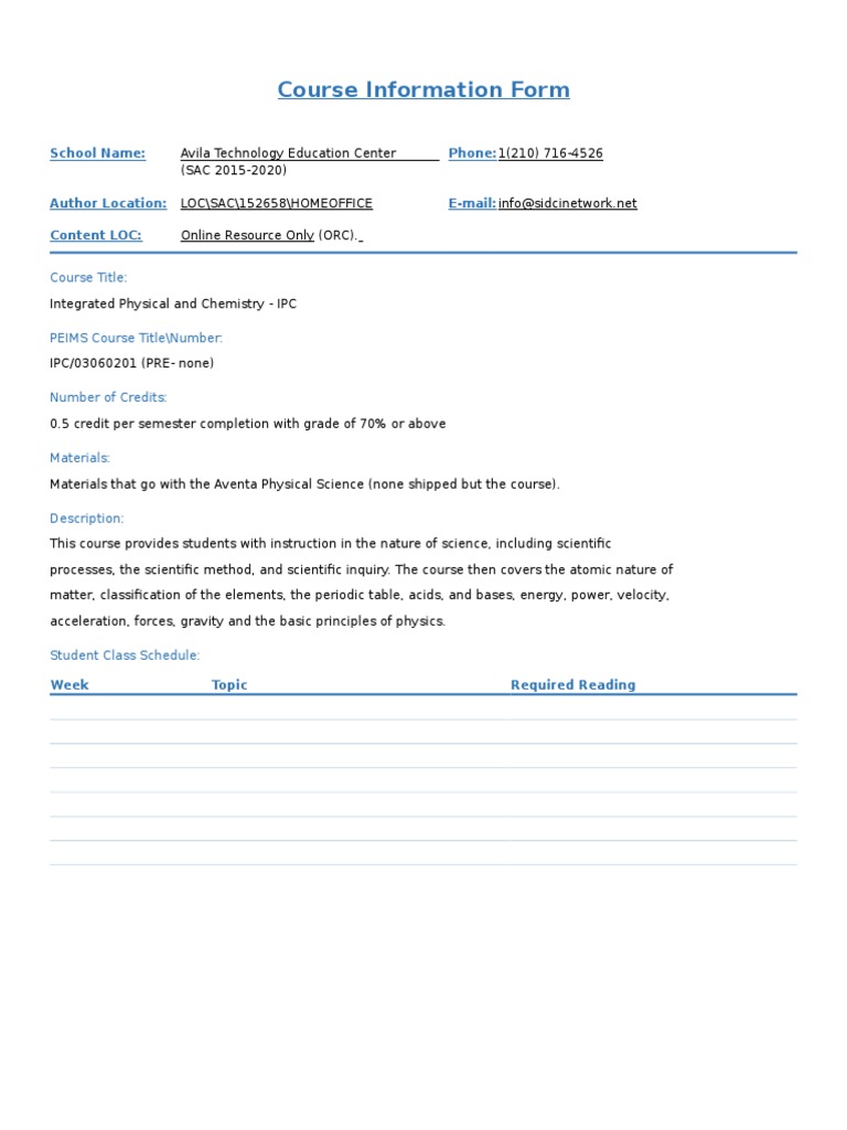 IPC Science Course Overview | PDF