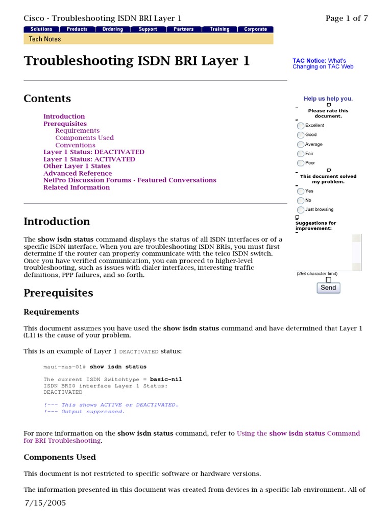 Troubleshooting ISDN BRI Layer 1 | PDF | Networking Standards | Physical Layer Protocols