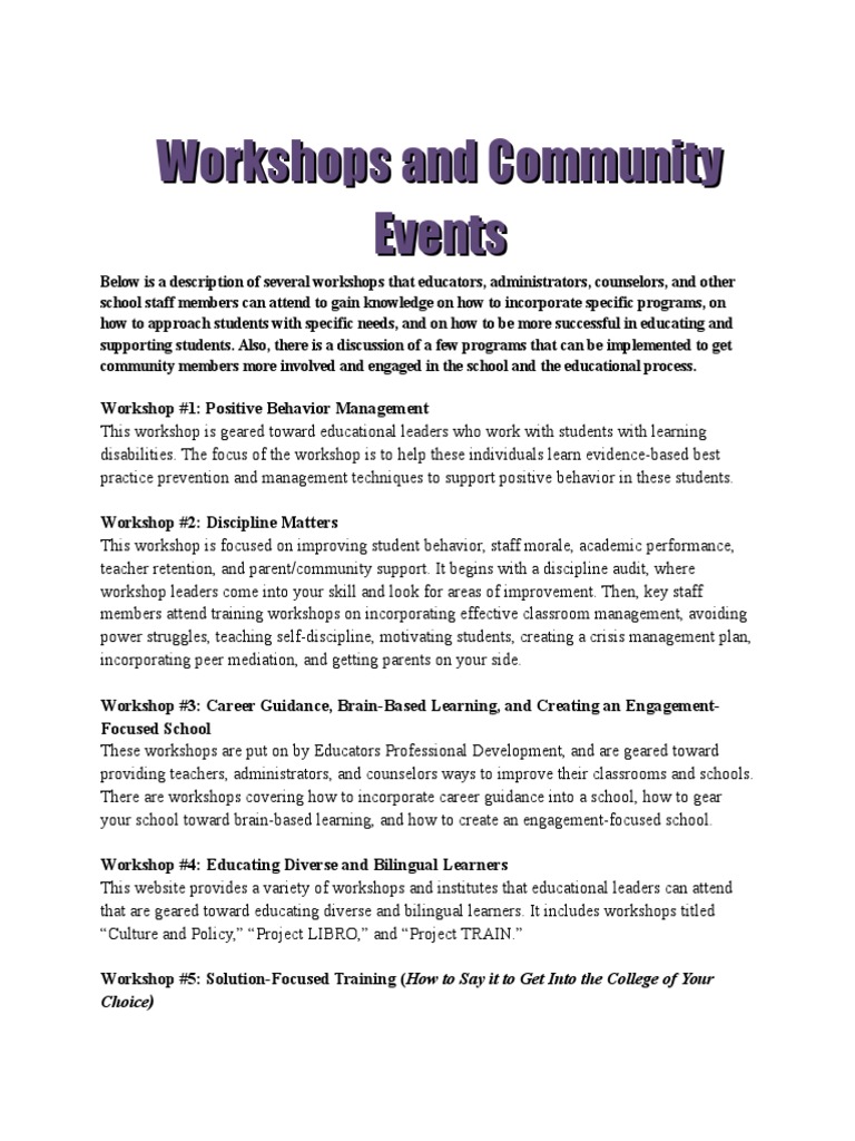 Workshops for Educators and Community Engagement | PDF | School ...