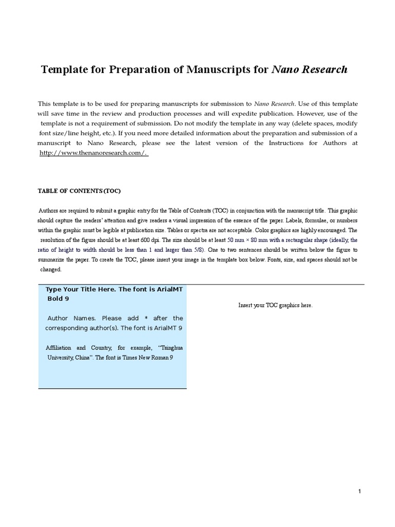 Template For Preparation of Manuscripts For Nano Research: Table of ...