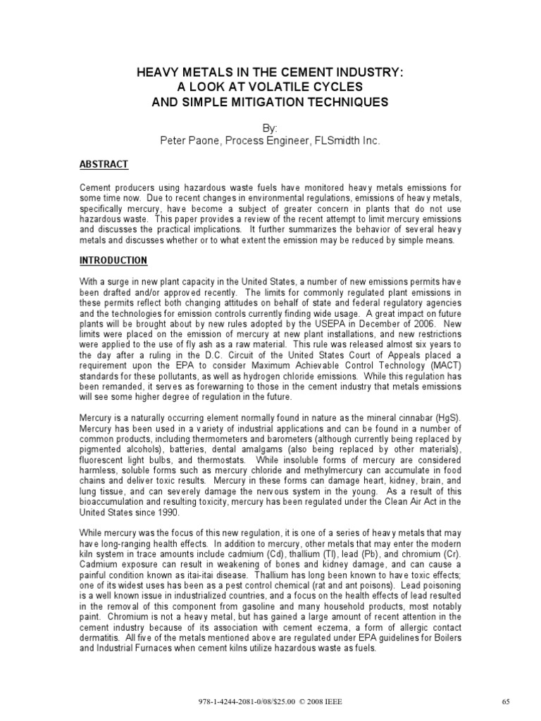 Heavy Metals in The Cement Industry | PDF | Mercury (Element) | Cement