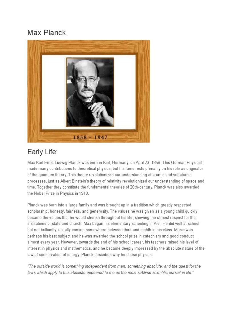 Max Planck: Early Life | Download Free PDF | Quantum | Physics