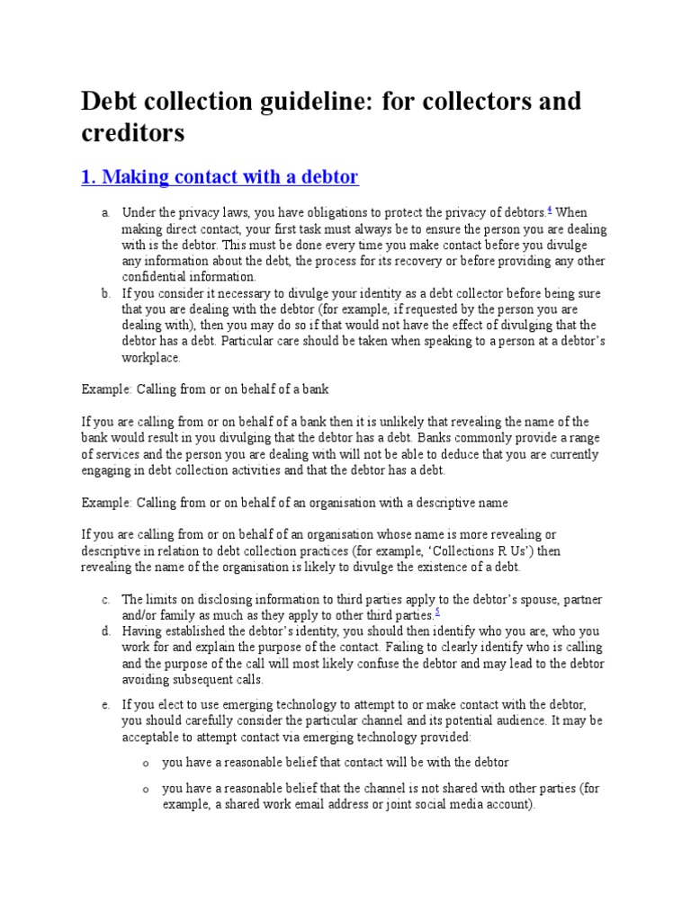 Debt Collection Guidelines for Collectors | PDF | Collection Agency ...