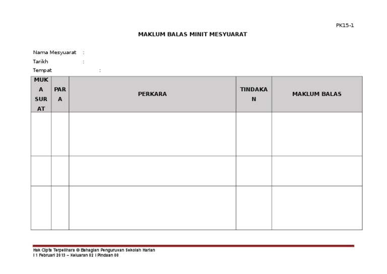 Contoh Borang Maklum Balas Mesyuarat | PDF