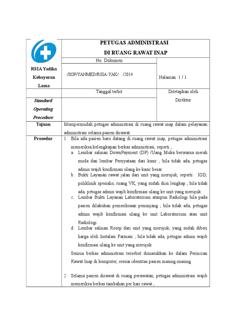 SOP Admin Ranap | PDF