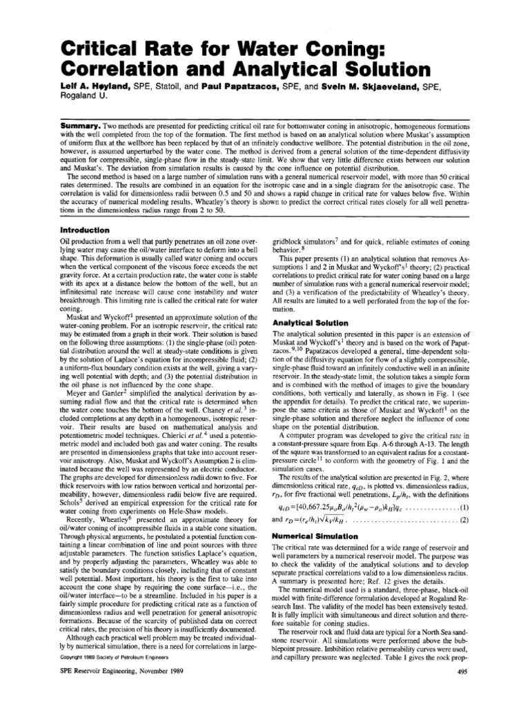 Critical Rate For Water Coning | PDF | Permeability (Earth Sciences ...
