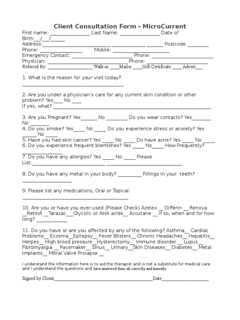 Client & Consent Form Microcurrent | PDF | Rtt | Health Care