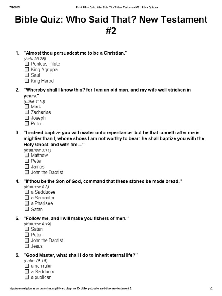 New Testament Who Said That? Quiz | PDF | Religion & Spirituality