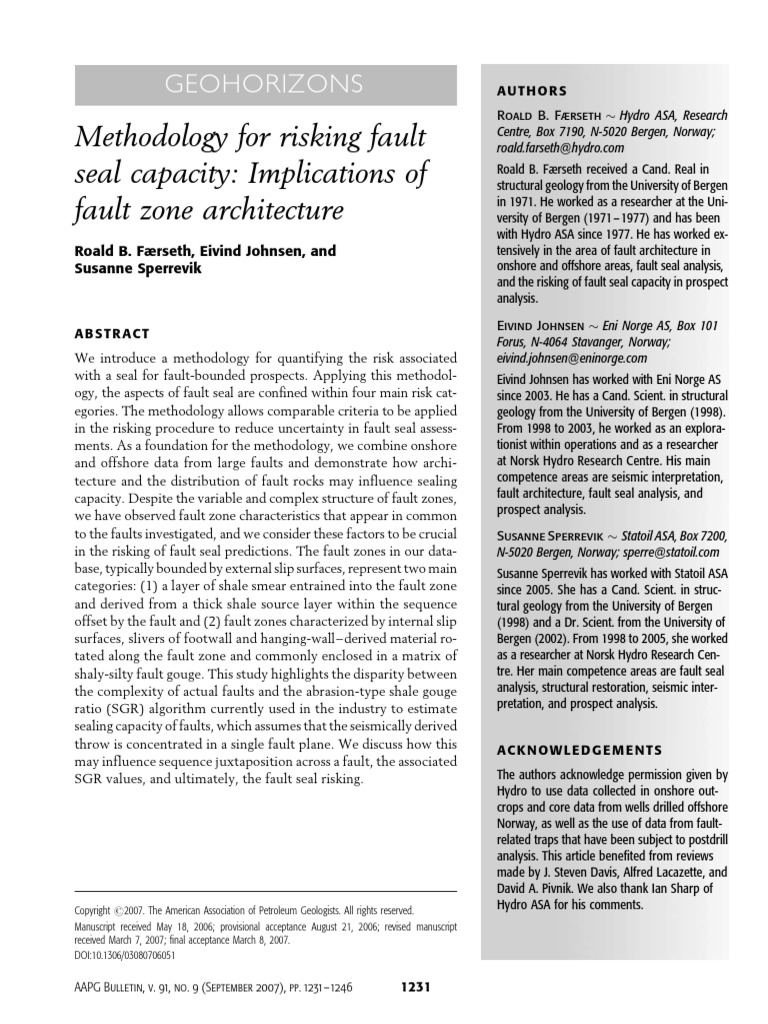 Methodology For Risking Fault Seal Capacity - Implications of Fault ...
