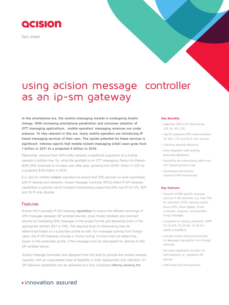 Acision MCO IPSM Gateway Fact Sheet v10 | PDF | Short Message Service ...