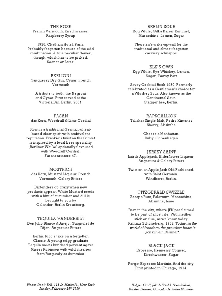 PDT Guest Menue | Download Free PDF | Alcoholic Drinks | Distilled Drinks