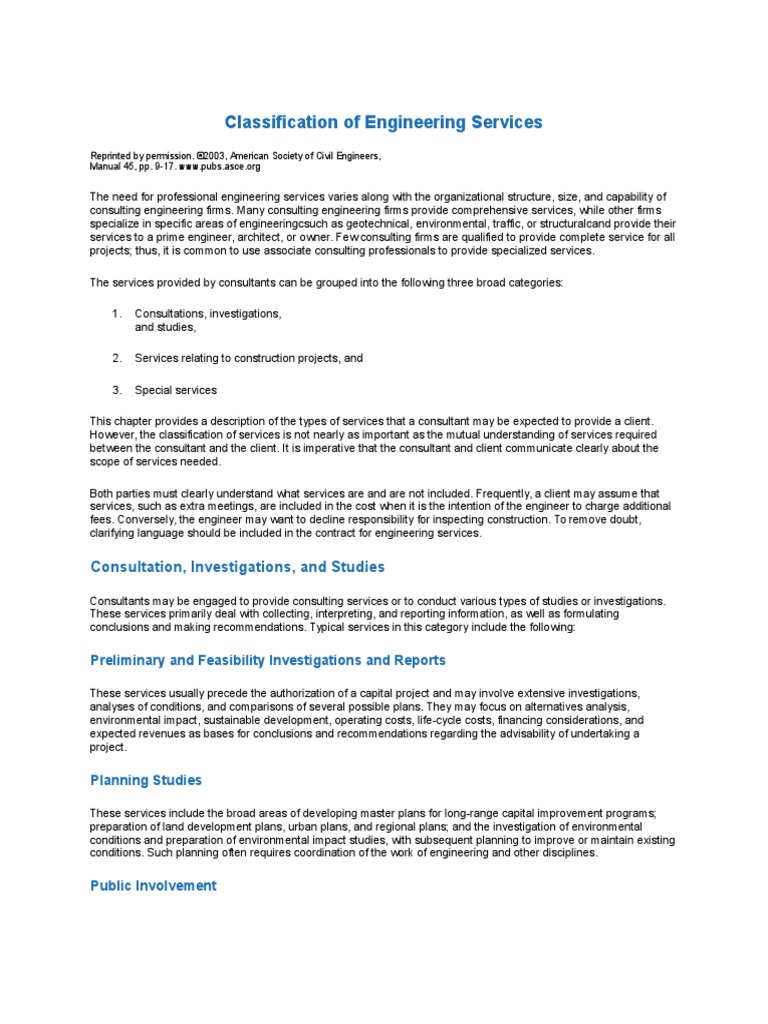 Classification of Engineering Services | PDF | Construction Bidding ...
