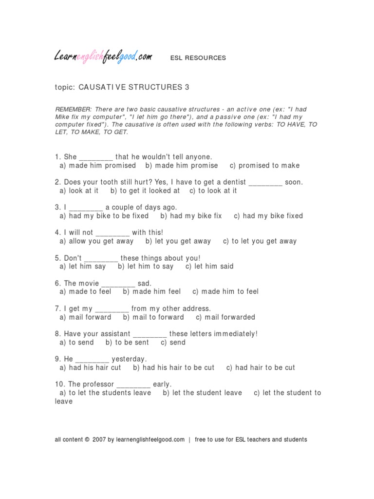 Causative Structures Exercises PDF | PDF