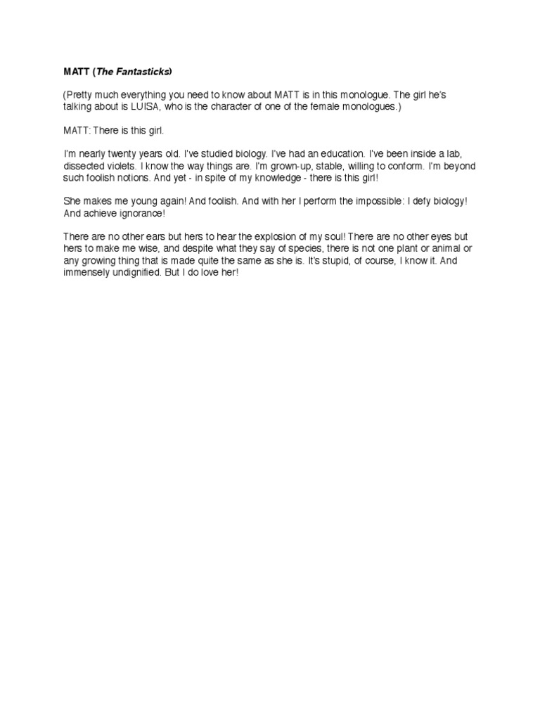 Matt's Monologue from The Fantasticks | PDF | Social Science