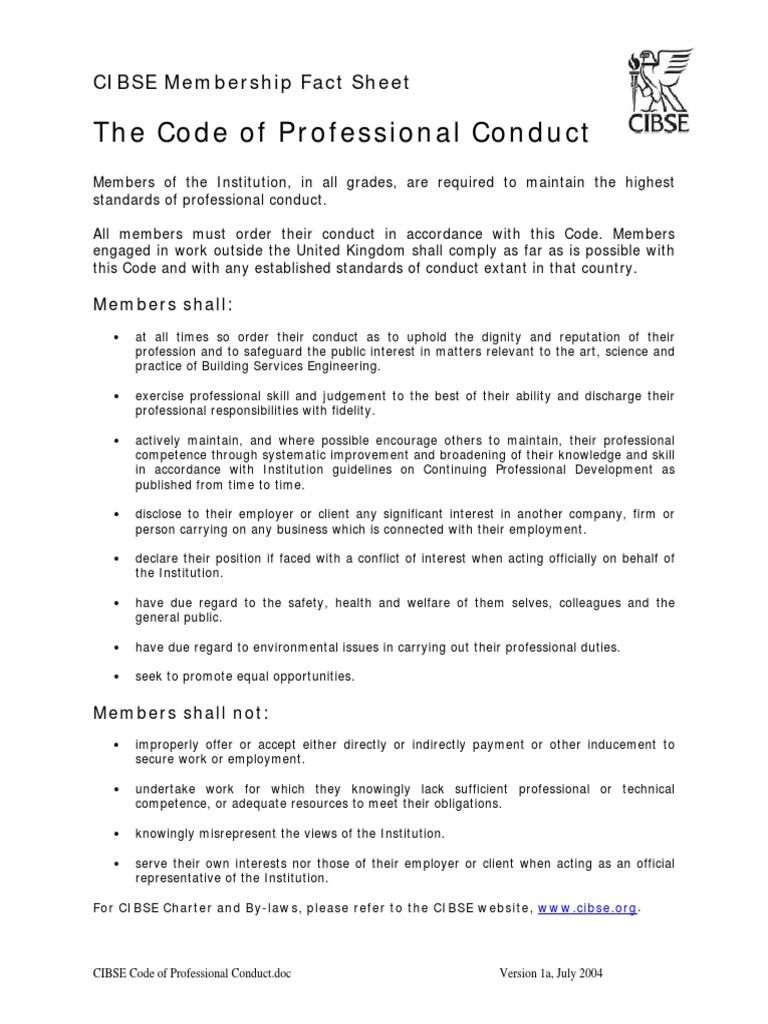 CIBSE Code of Professional Conduct PDF | PDF