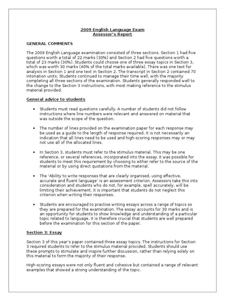 2009 English Language Exam - Essay Assessment | PDF | English Language ...