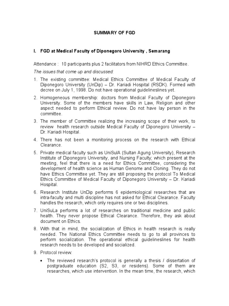 Summary FGD Mapping KE 2001 | PDF | Institutional Review Board ...