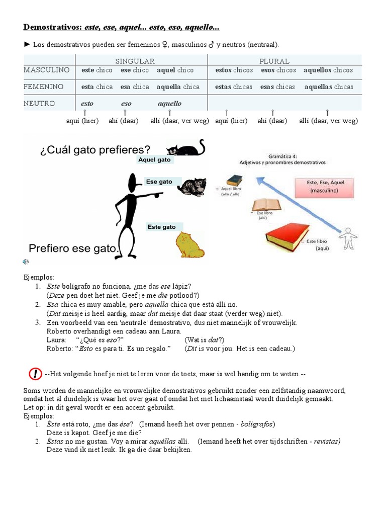 Oefenblad Demostrativos Este Ese Aquel (Spaans) | PDF