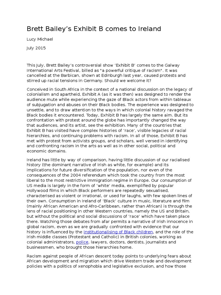 Brett Bailey and Exhibit B | PDF | Black People | Racism