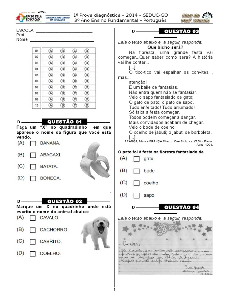 1 P.D - 2014 (3º Ano - L.P - Seduc-GO) - Blog Do Prof. Warles | PDF ...