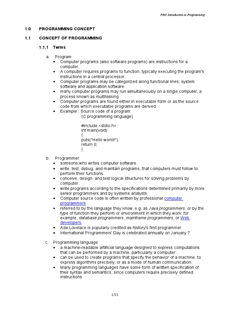 1.0 Programming Concept 1.1 Concept of Programming 1.1.1 Terms | PDF ...
