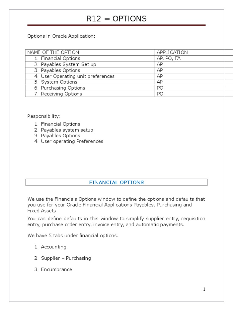 Oracle Financial Options Overview | PDF
