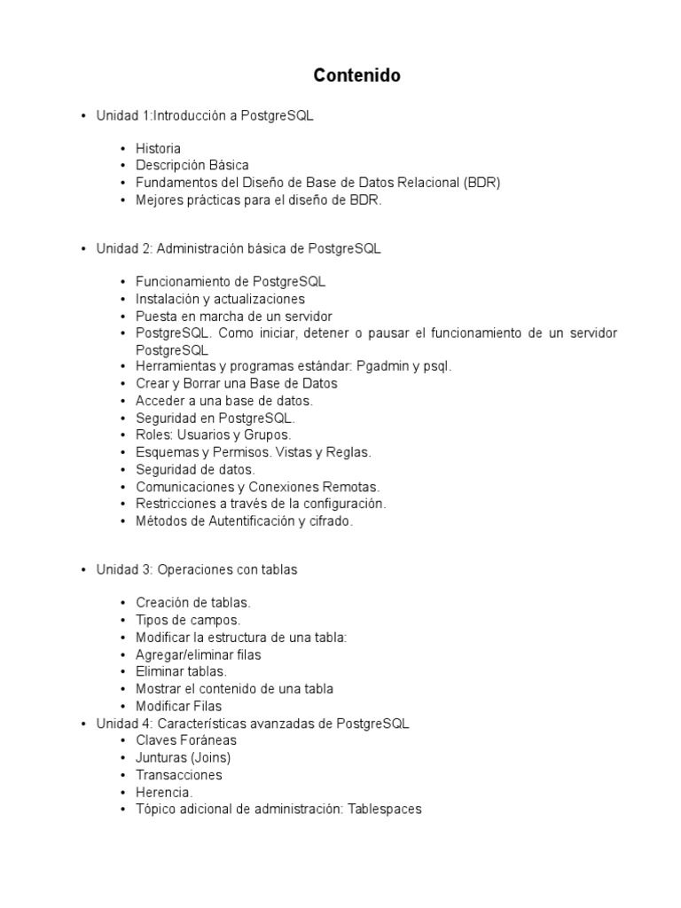 CursoCurso de PostgreSQL - Versión 1 | PDF | Postgre Sql | Tabla (base de datos)