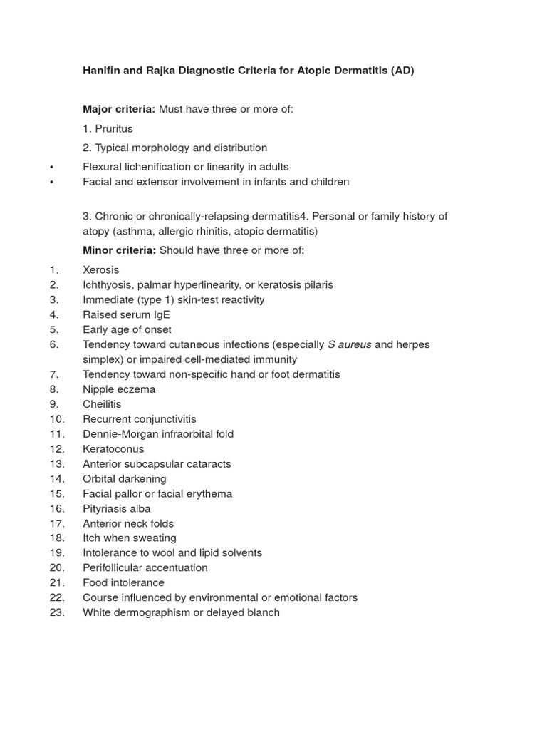 Hanifin and Rajka Diagnostic Criteria for Atopic Dermatitis | Immune ...