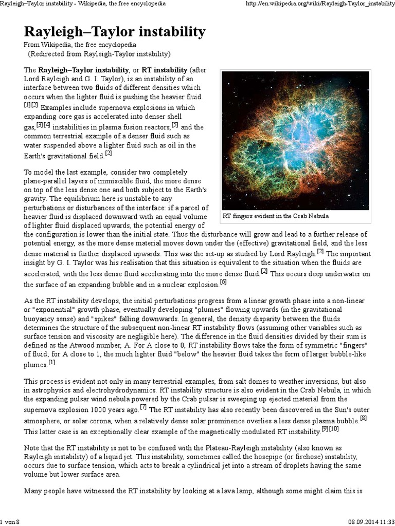 Rayleigh-Taylor Instability - Wikipedia, The Free Encyclopedia | PDF ...