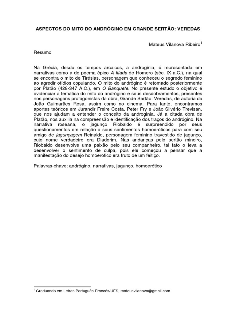 Aspectos Do Mito Do Androgino em Grande Sertao Veredas | PDF ...