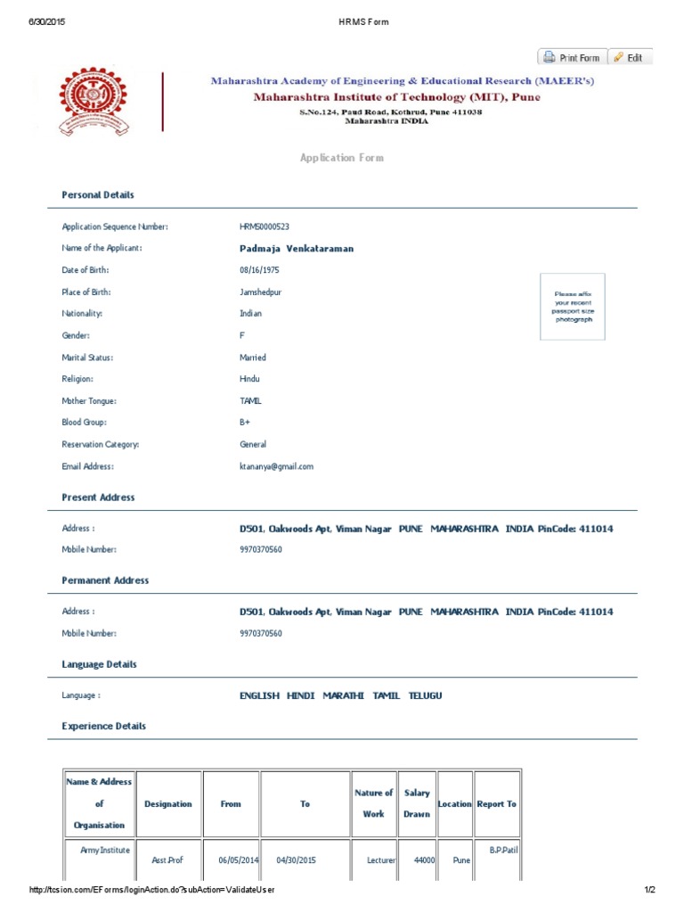 HRMS Form PDF | PDF